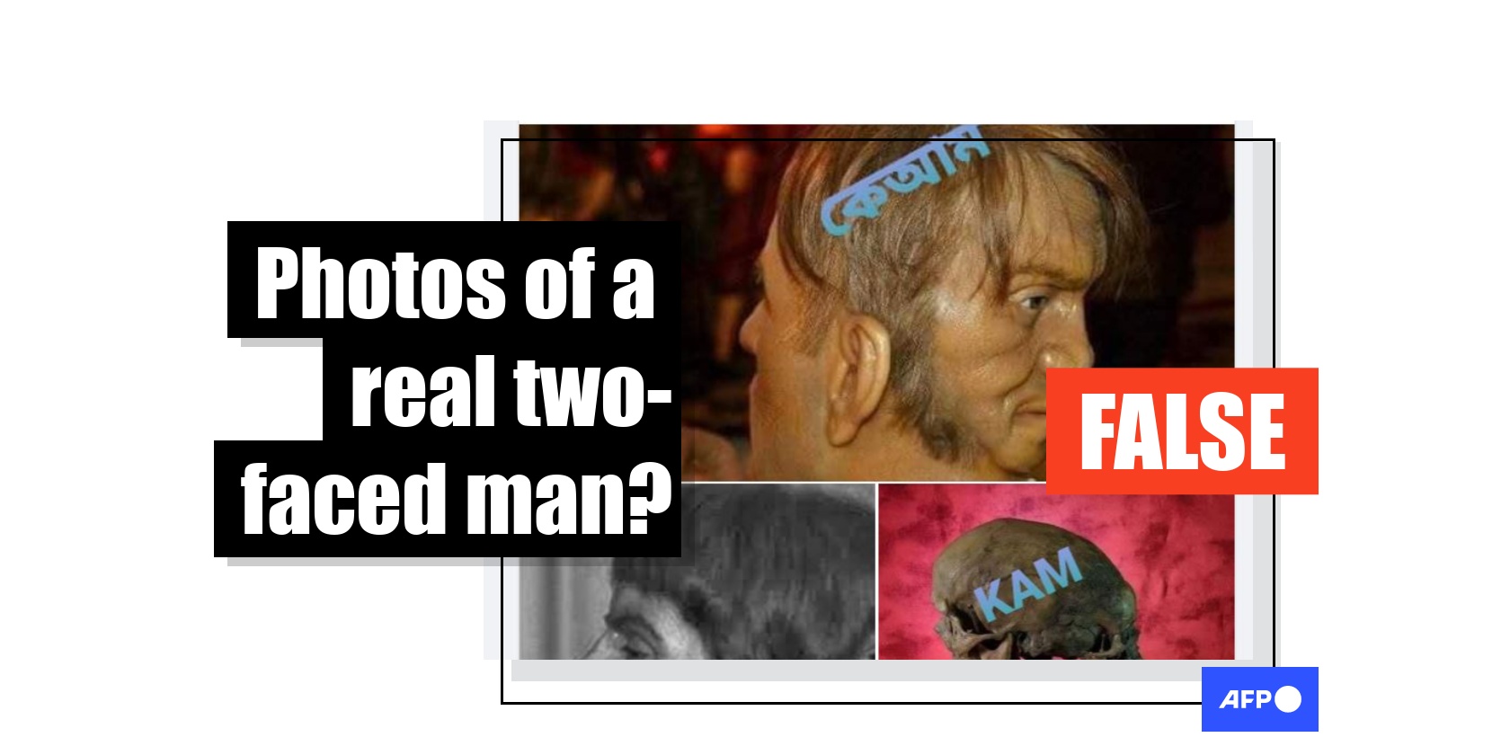 The images show waxworks, not a real two-faced man | Fact Check
