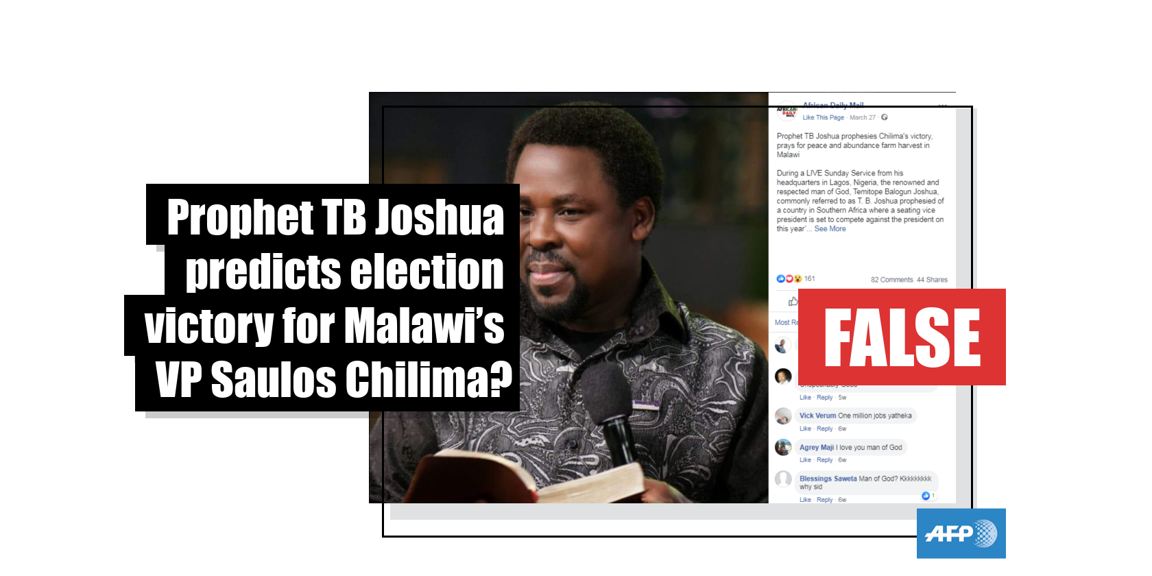 Nigerian preacher TB Joshua denies claims of a Malawi election ...