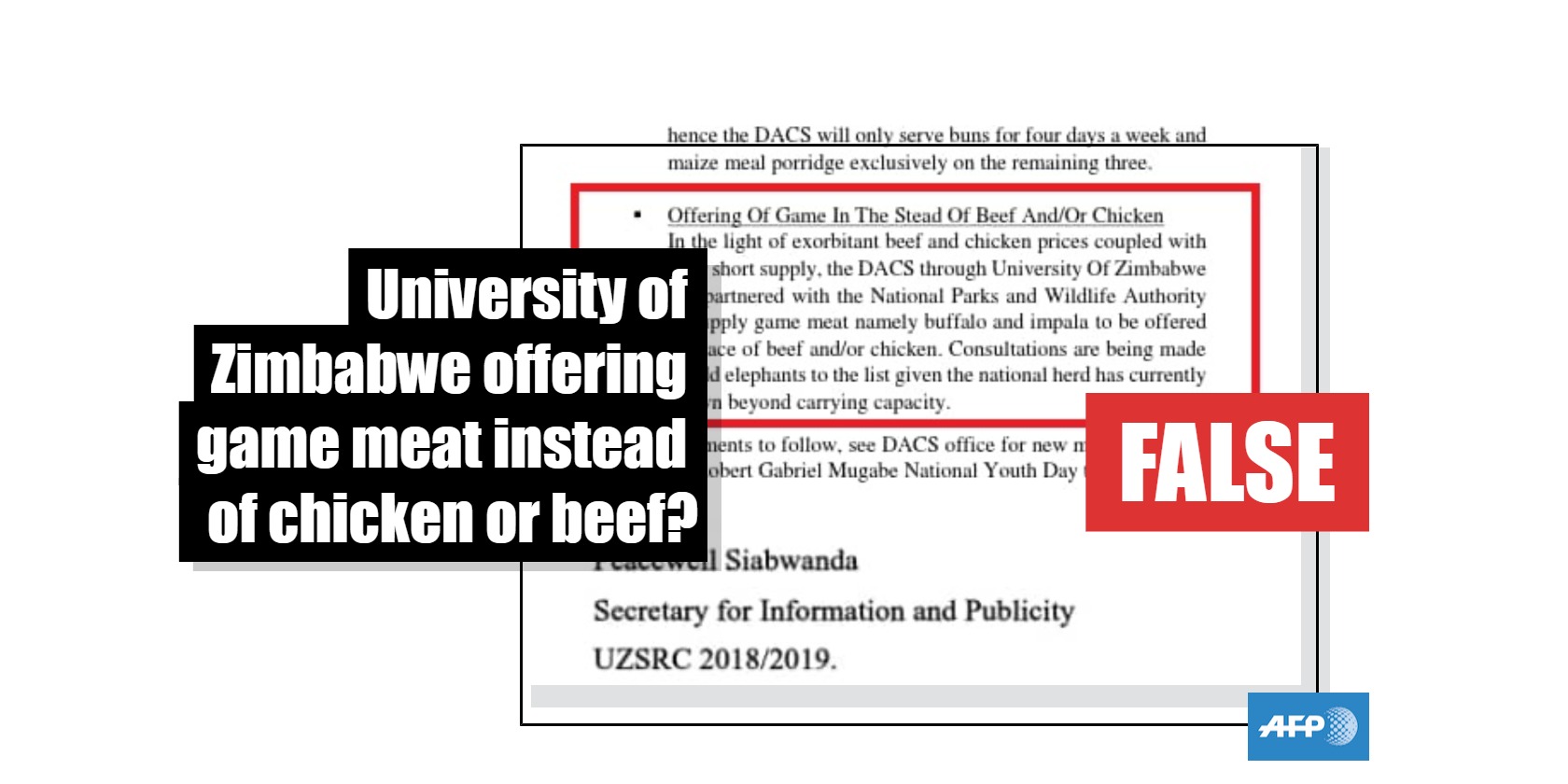 No, game meat is not on the menu at the University of Zimbabwe | Fact Check