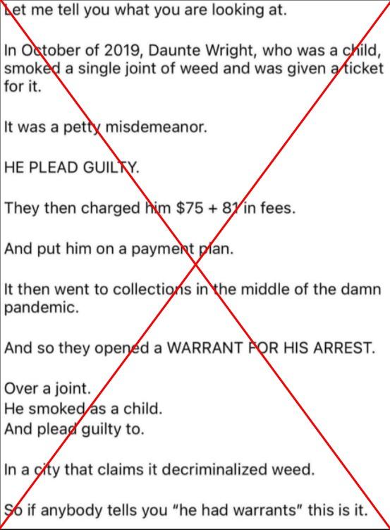 Daunte Wright arrest warrant unrelated to marijuana | Fact Check Daunte Wright arrest warrant unrelated to marijuana | Fact Check