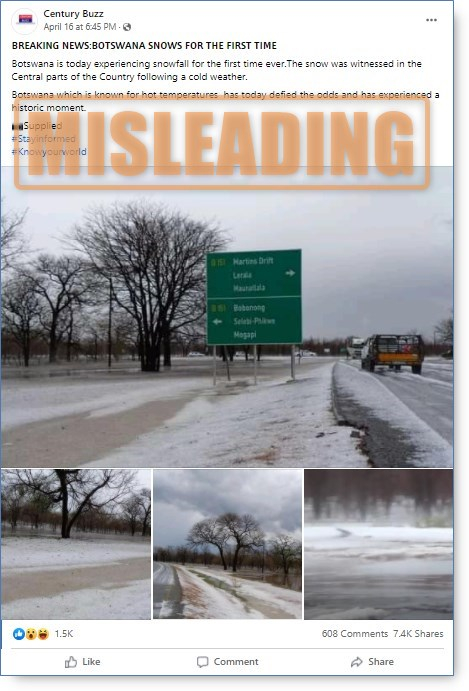 It was hail and not snow that coated parts of Botswana in April ...