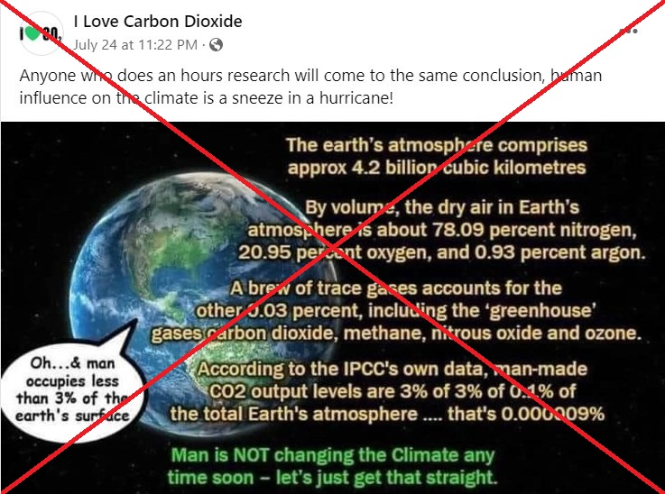 Posts misleadingly claim human-caused CO2 emissions are too small to ...