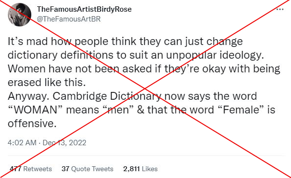Posts misrepresent updated Cambridge Dictionary definitions for 'man ...