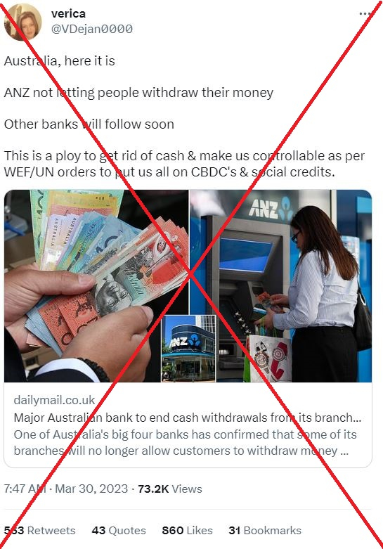 Posts target Australian bank ANZ with misleading cash withdrawal claim ...