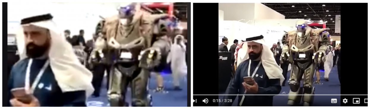 This video shows a robot greeting visitors at a defence show in Abu ...