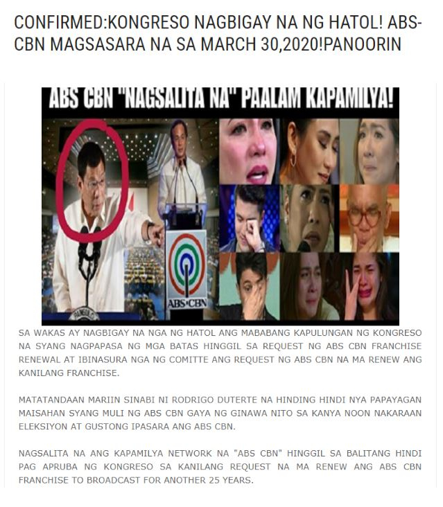 The Philippine Congress Has Not Decided To Block The Renewal Of Popular