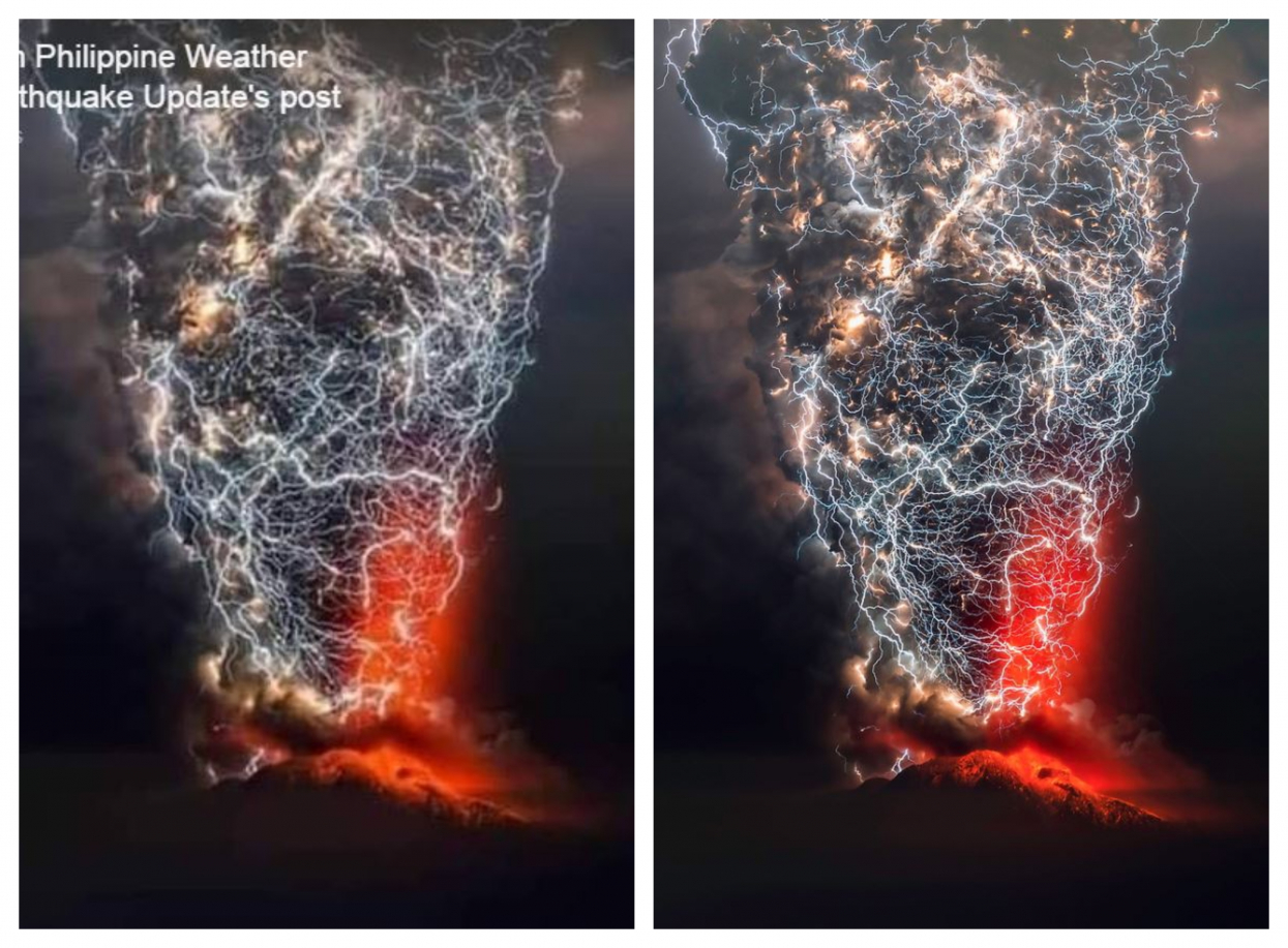 The photo on the left was taken during the 2015 Calbuco volcano ...