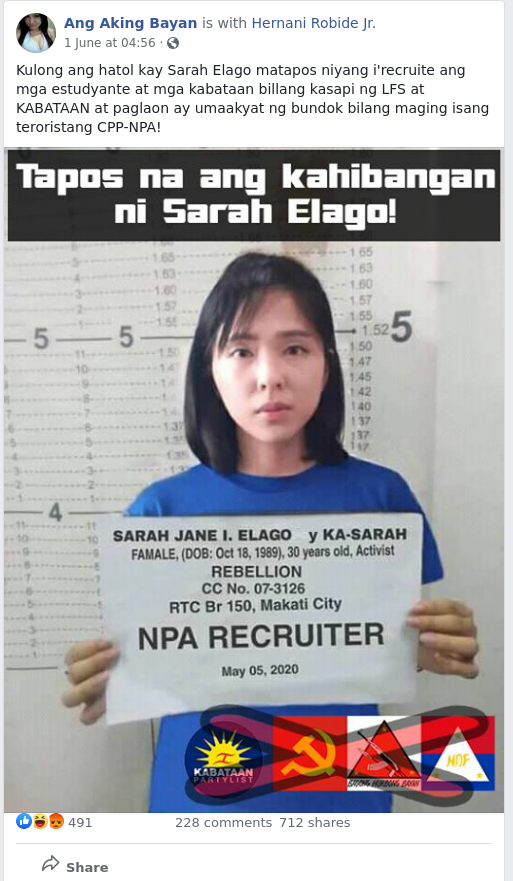 The original photo from Philippine lawmaker Sarah Elago has been ...