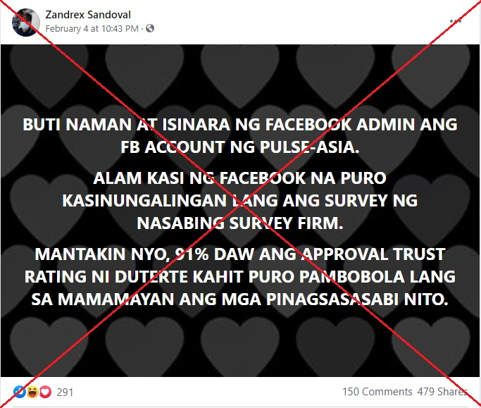 Posts falsely claim Facebook shut down Philippine polling company's ...