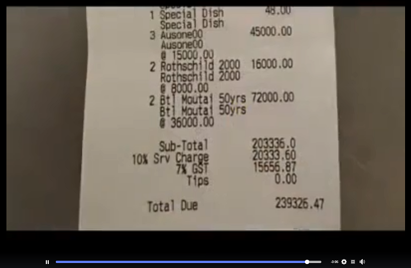 No, this video does not show diners enjoying a meal that cost $240,000 ...