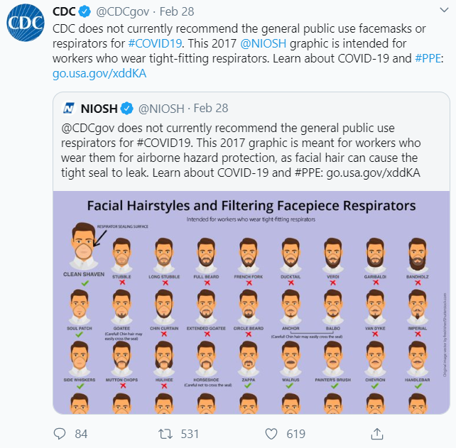 US disease experts did not issue novel coronavirus-related facial hair ...