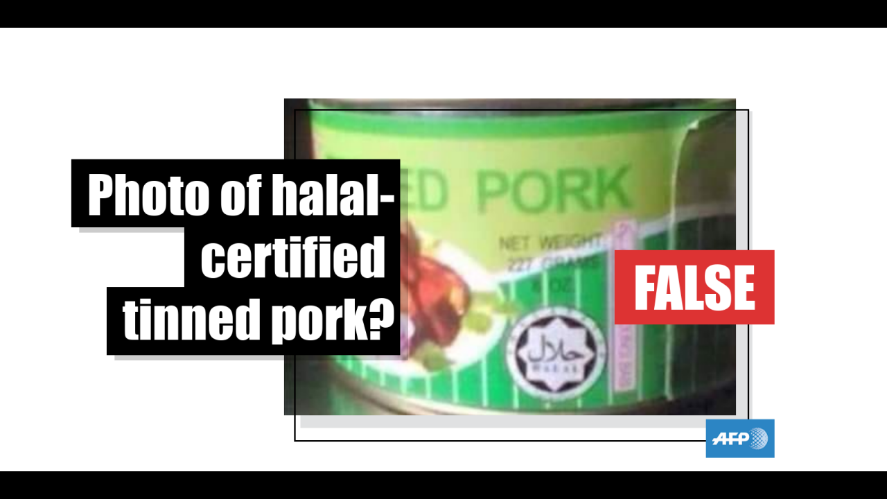This photo of tinned pork has been doctored to include a ‘halal ...
