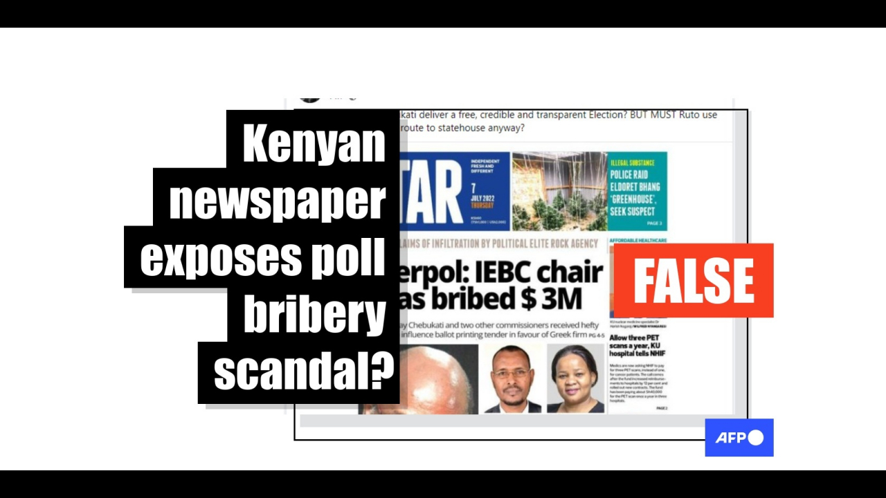 Newspaper headline claiming bribes paid to Kenya’s election ...